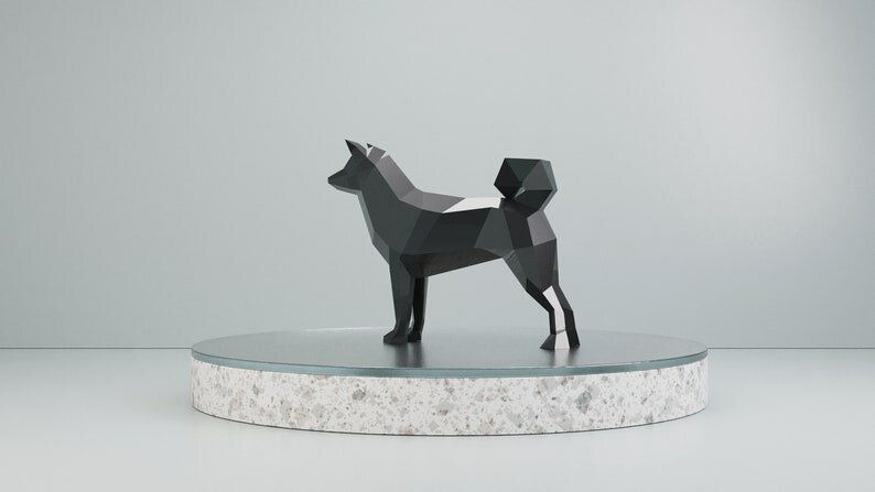 Полигональная фигура Шиба-ину, собака, геометрический полигональный металлический декор интерьера