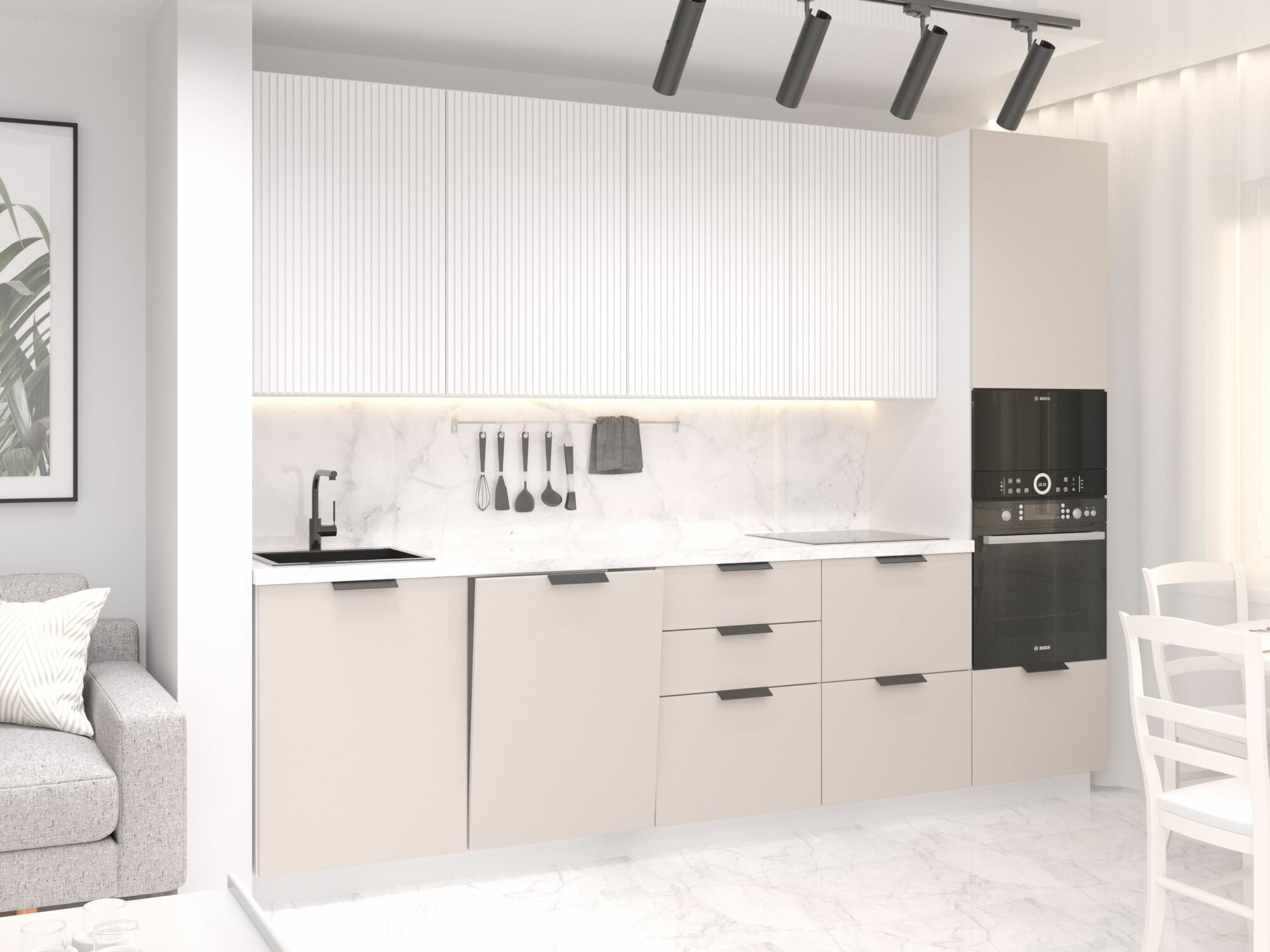 Кухонный гарнитур Евро Лайн Агат/Белый, 3000 мм