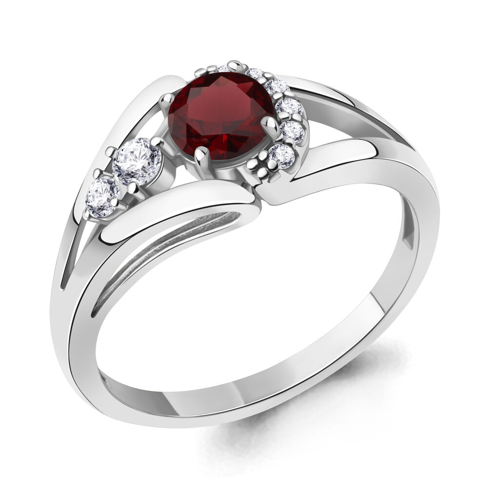 Кольцо, серебро, 925 проба, гранат, фианит