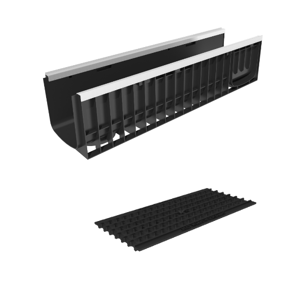 Лоток водоотводный пластиковый усиленный DN200 H238 мм с решеткой чугунной ячеистой решеткой и крепежом класс С250