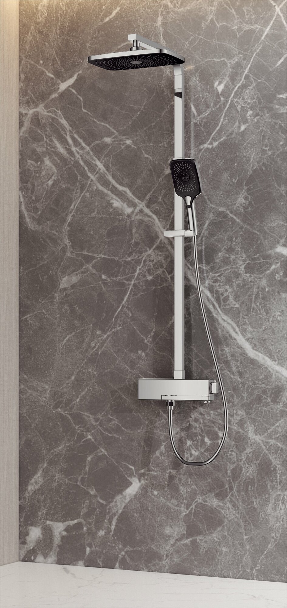 Душевая система Rose с термостатом, верхним тропическим душем и ручной лейкой, хром