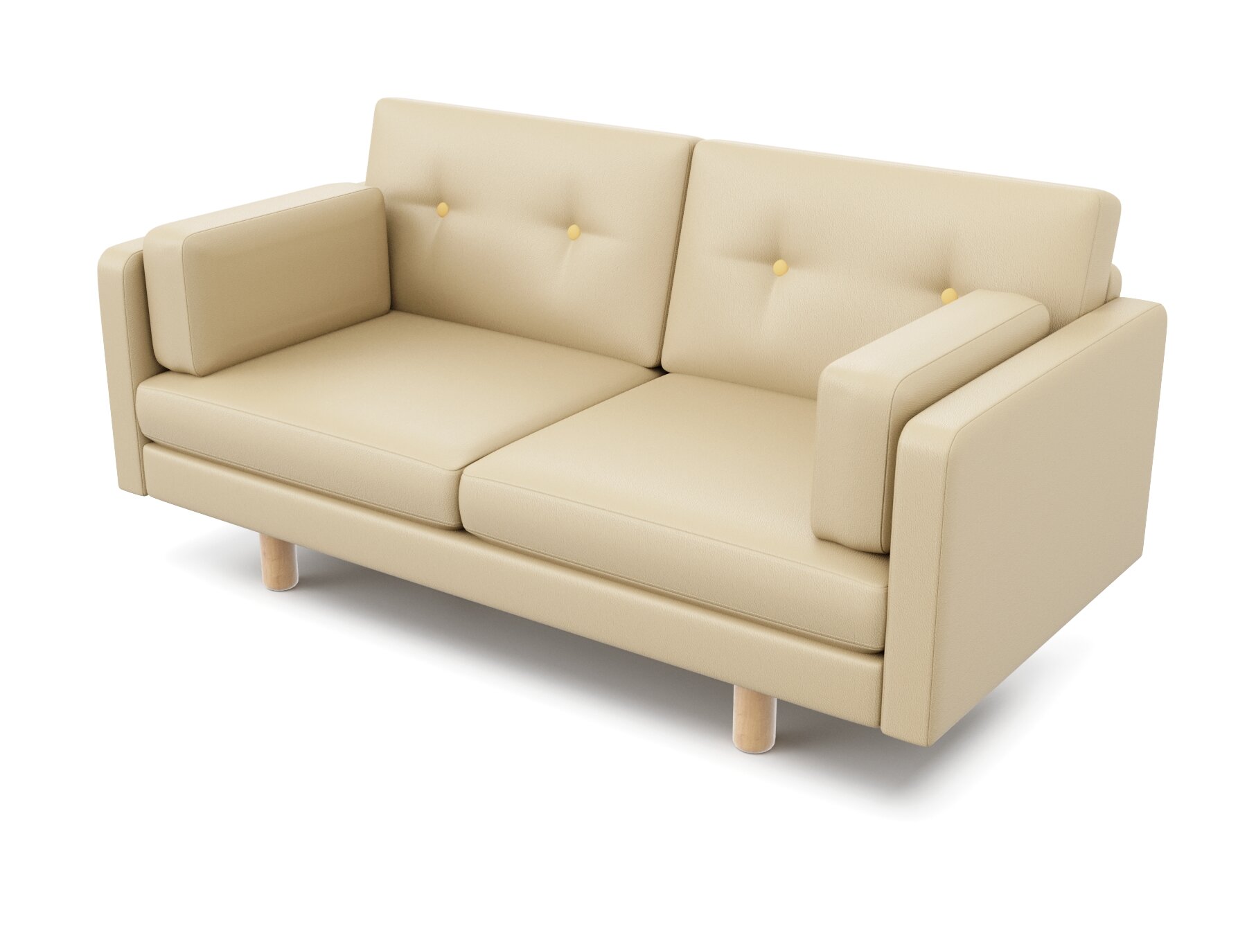 Мини диван Arsko Ингвар-М белый, кожаный, массив дерева, кухонный, офисный, для кафе и бара, на ножках, скандинавский лофт