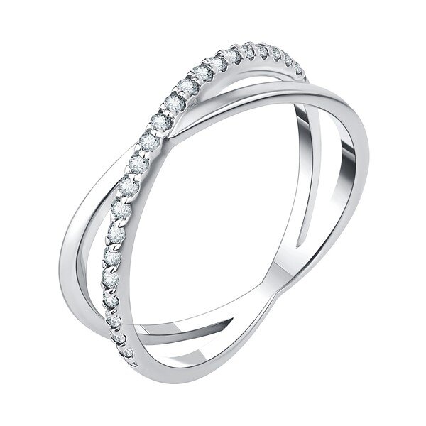 Кольцо широкое, тонкое JEWELIN, серебро, 925 проба, родирование, фианит