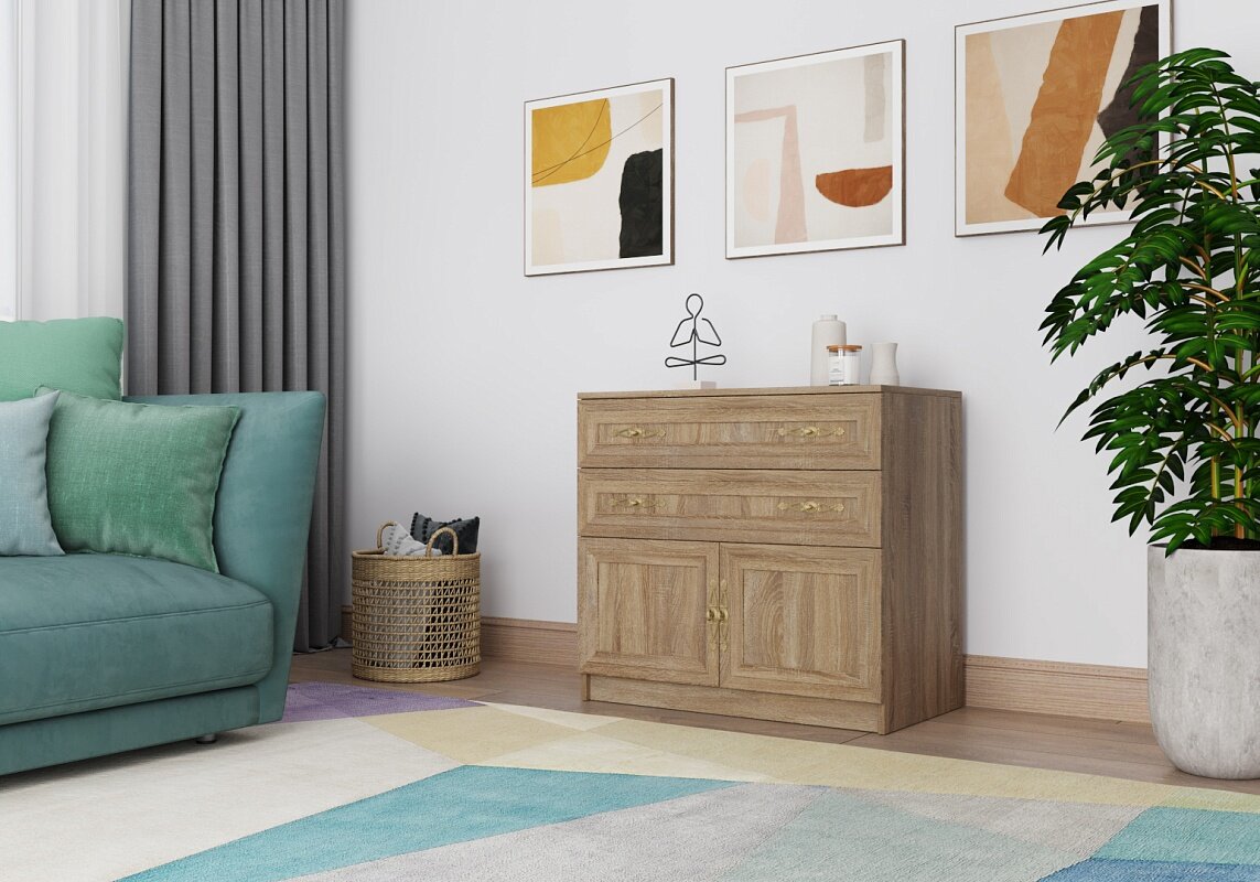 Комод МебельЛэнд24 Карлос - 022 Дуб Сонома 80x45x75 дуб светлый с 2 ящиками