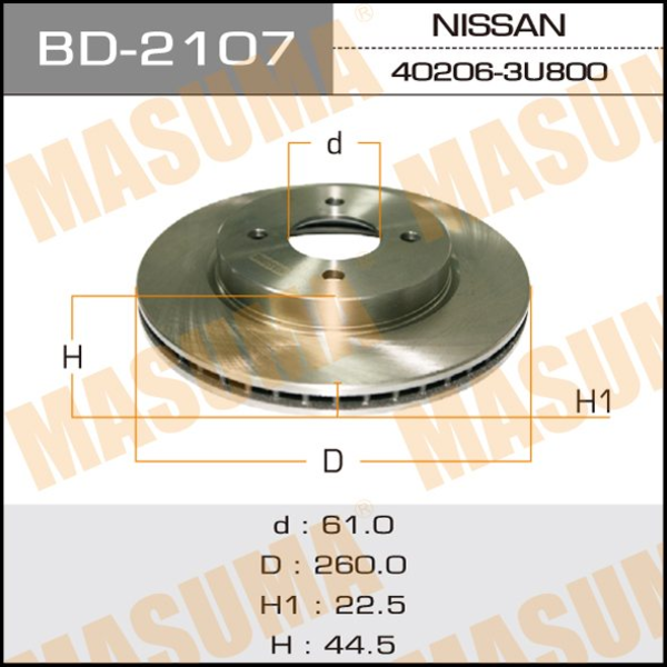 MASUMA BD-2107 (402063U800 / 402063U80A / 40206EE320) диск тормозной (упаковка 2 шт, за 1 шт) (Комплект 2 штуки)