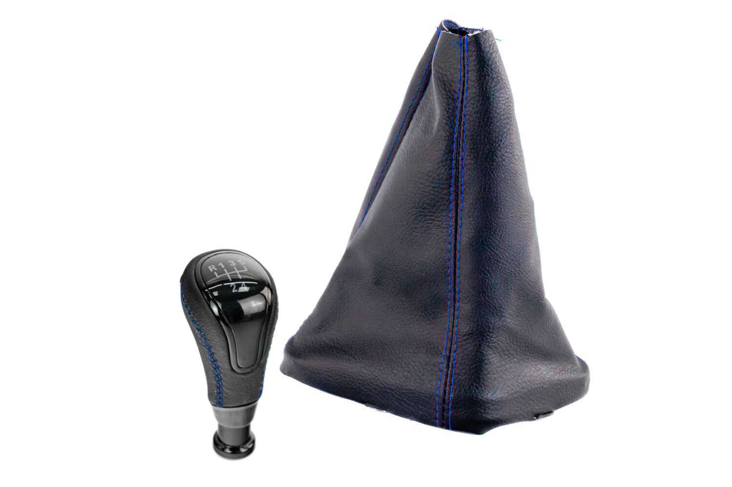 Ручка КПП Sal-Man в стиле Весты с черной вставкой и пыльником с синей прострочкой для ВАЗ 2110-2112 с кулисой