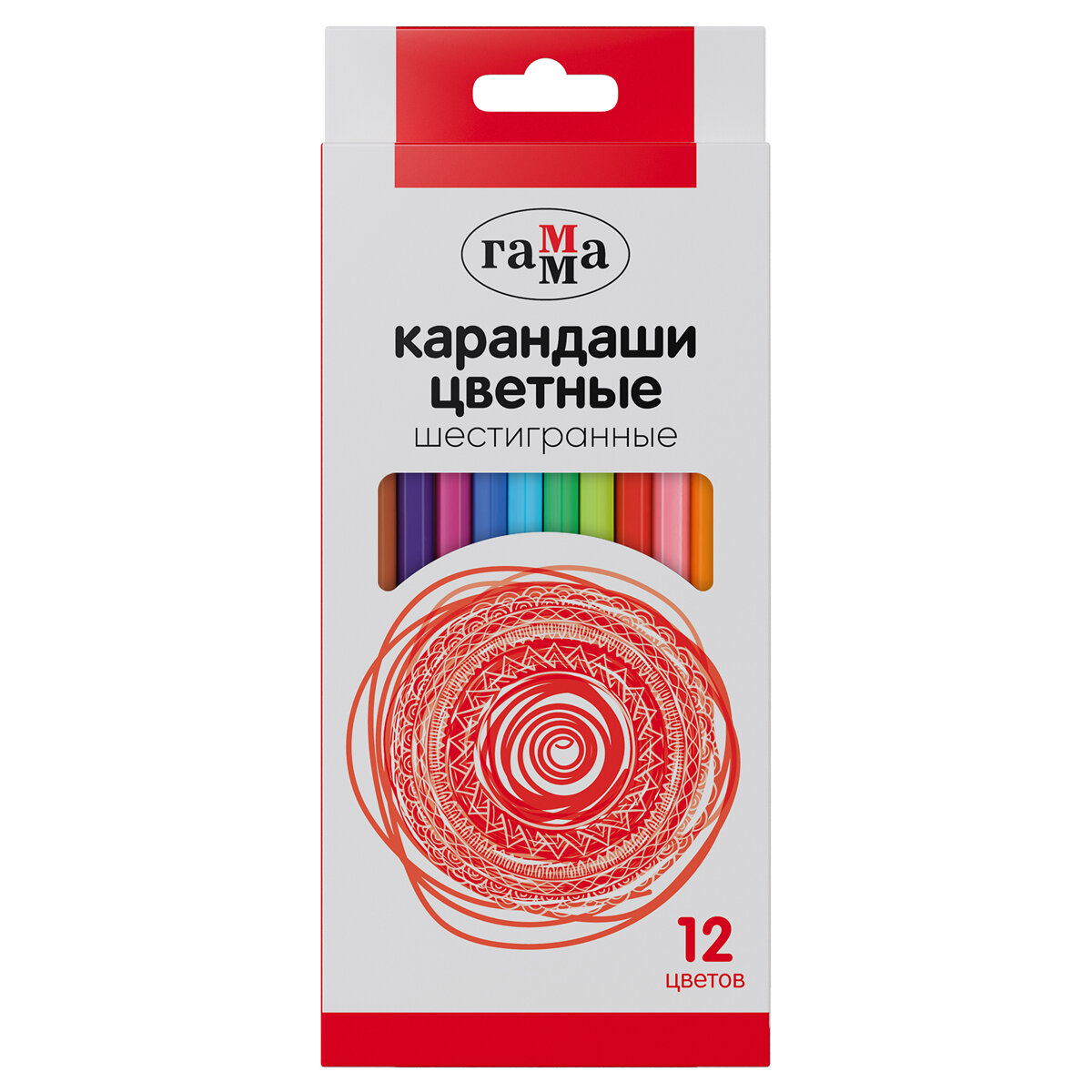 Карандаши цветные Гамма, 12цв, шестигранные, заточен, картон. упаковка, европодвес