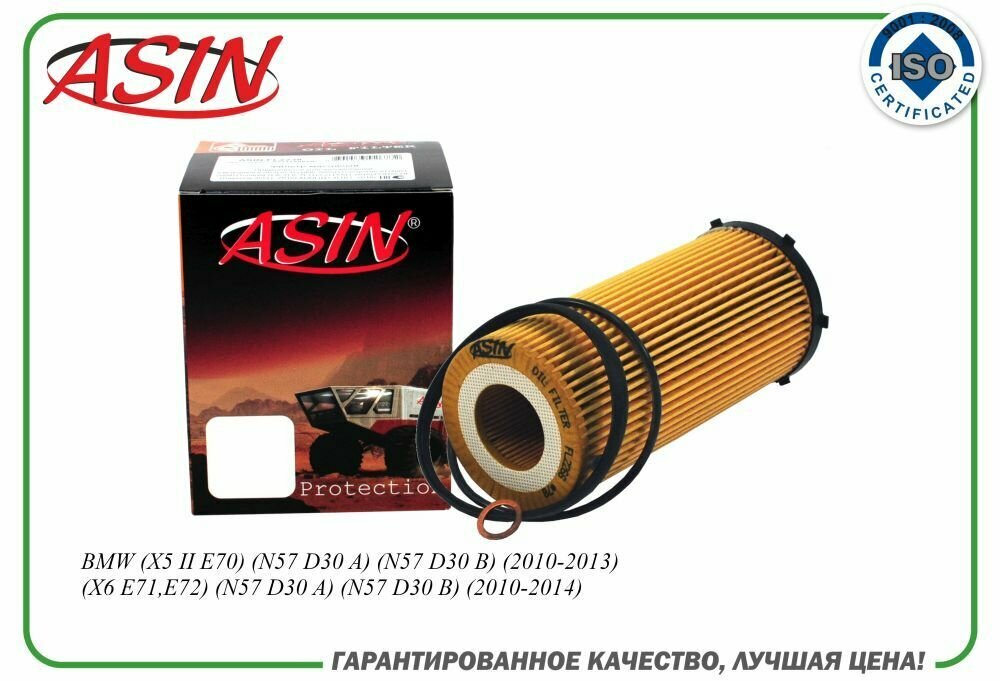 Фильтр масляный 11427808443 ASIN. FL2266 для BMW X5 II E70 N57 D30 A N57 D30 B 2010-2013 X6 E71, E72 N57 D30 A N57 D30 B 2010-2014