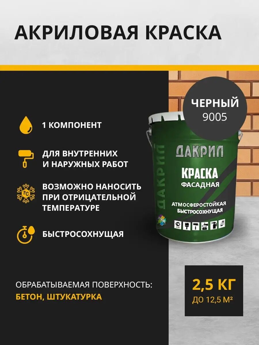 Дакрил Краска фасадная 2.5 кг, черная