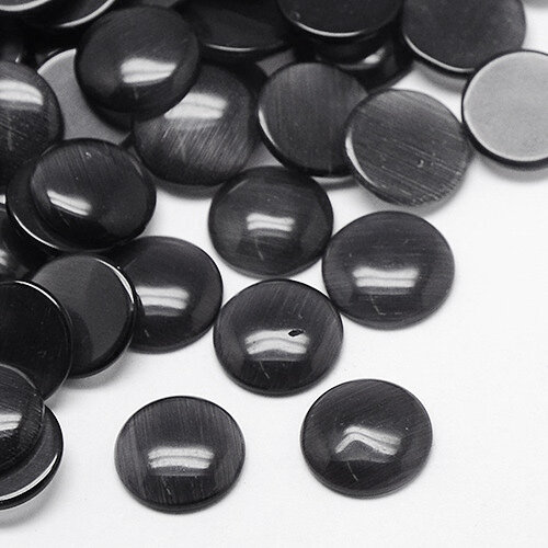 Кабошон стеклянный, 16мм, кошачий глаз (имитация), серо-черный, 1 шт.