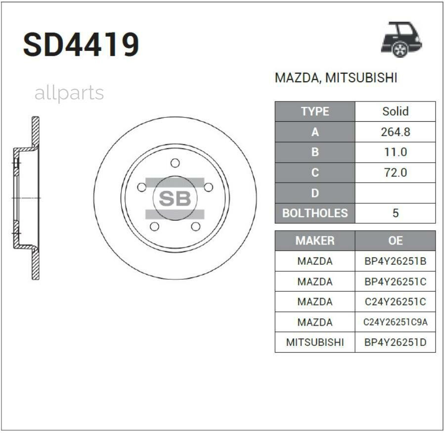 SANGSIN BRAKE SD4419 диск тормозной SD4419