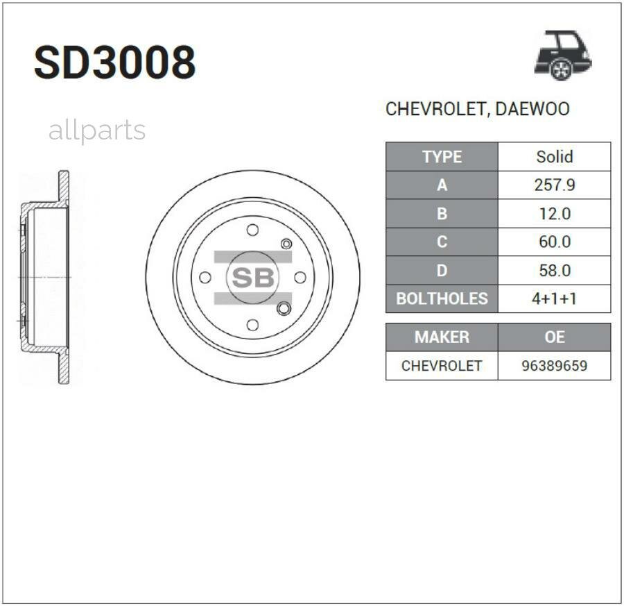 SANGSIN BRAKE SD3008 Диск тормозной задний GM-KOREA MAGNUS L6 R
