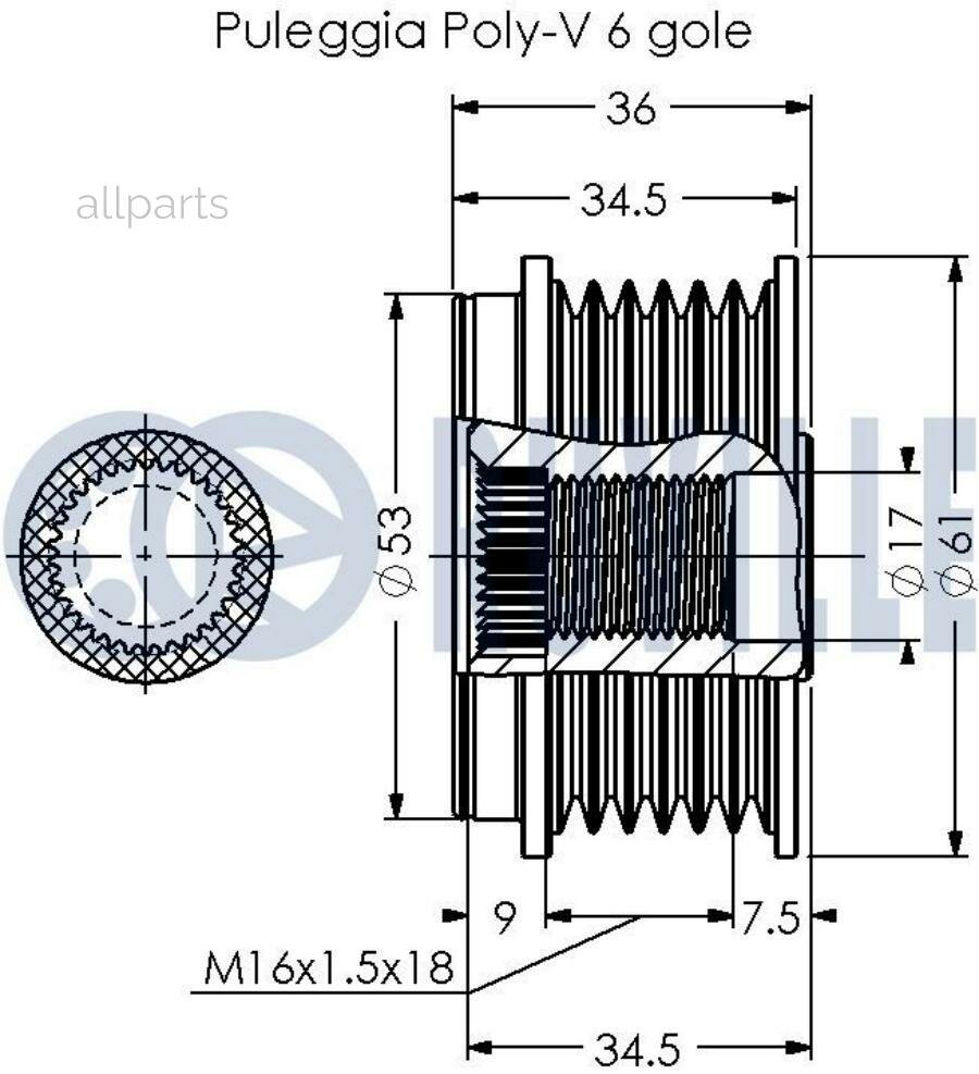 RUVILLE 541041 Шкив генератора VOLVO: XC70 II 07-16