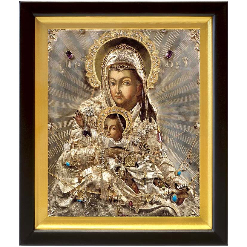 Киккская икона Божией Матери "Милостивая", XVIII в, в деревянном киоте 19*22,5 см