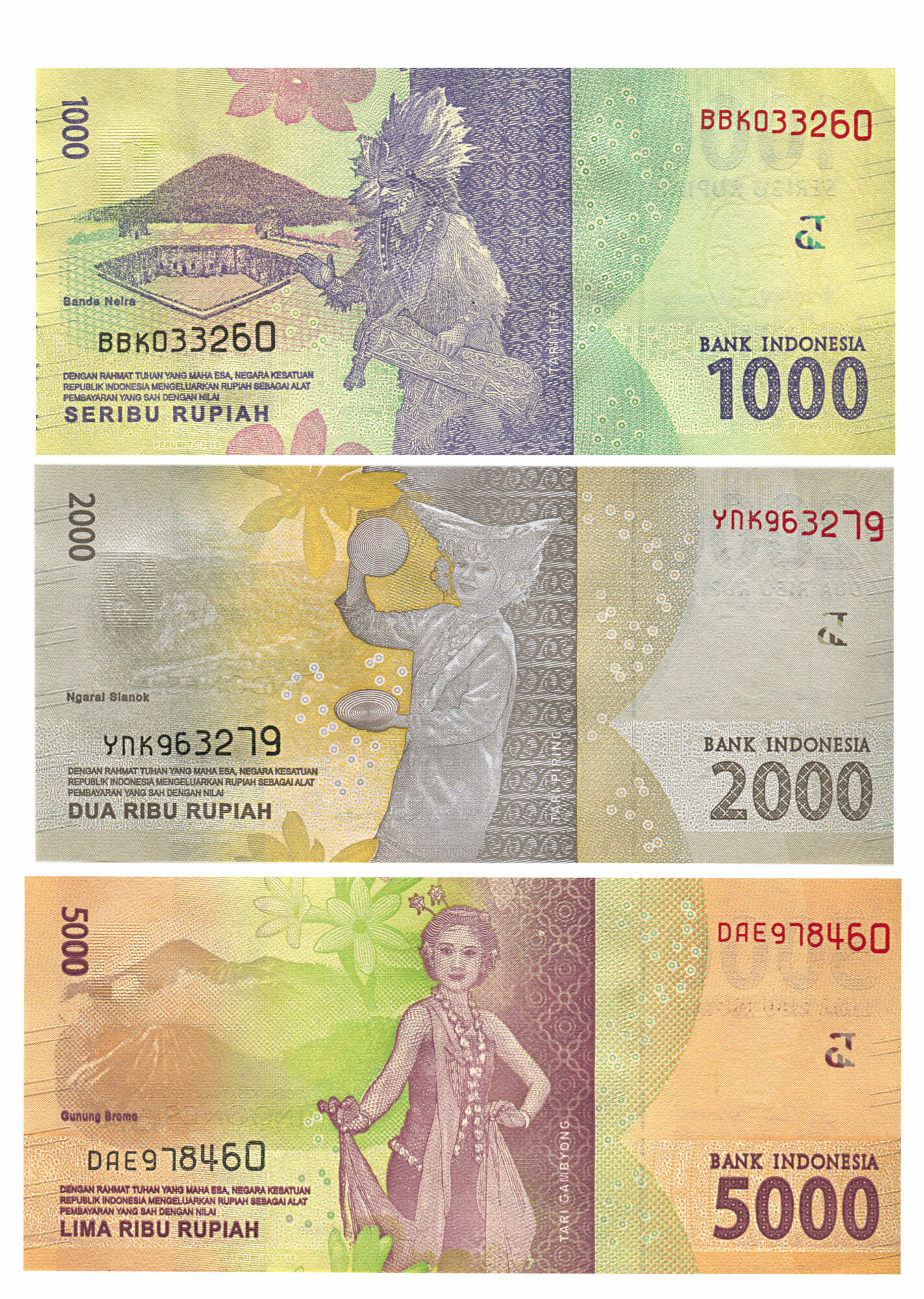 Набор банкнот Индонезия 1000, 2000, 5000 рупий 2016г