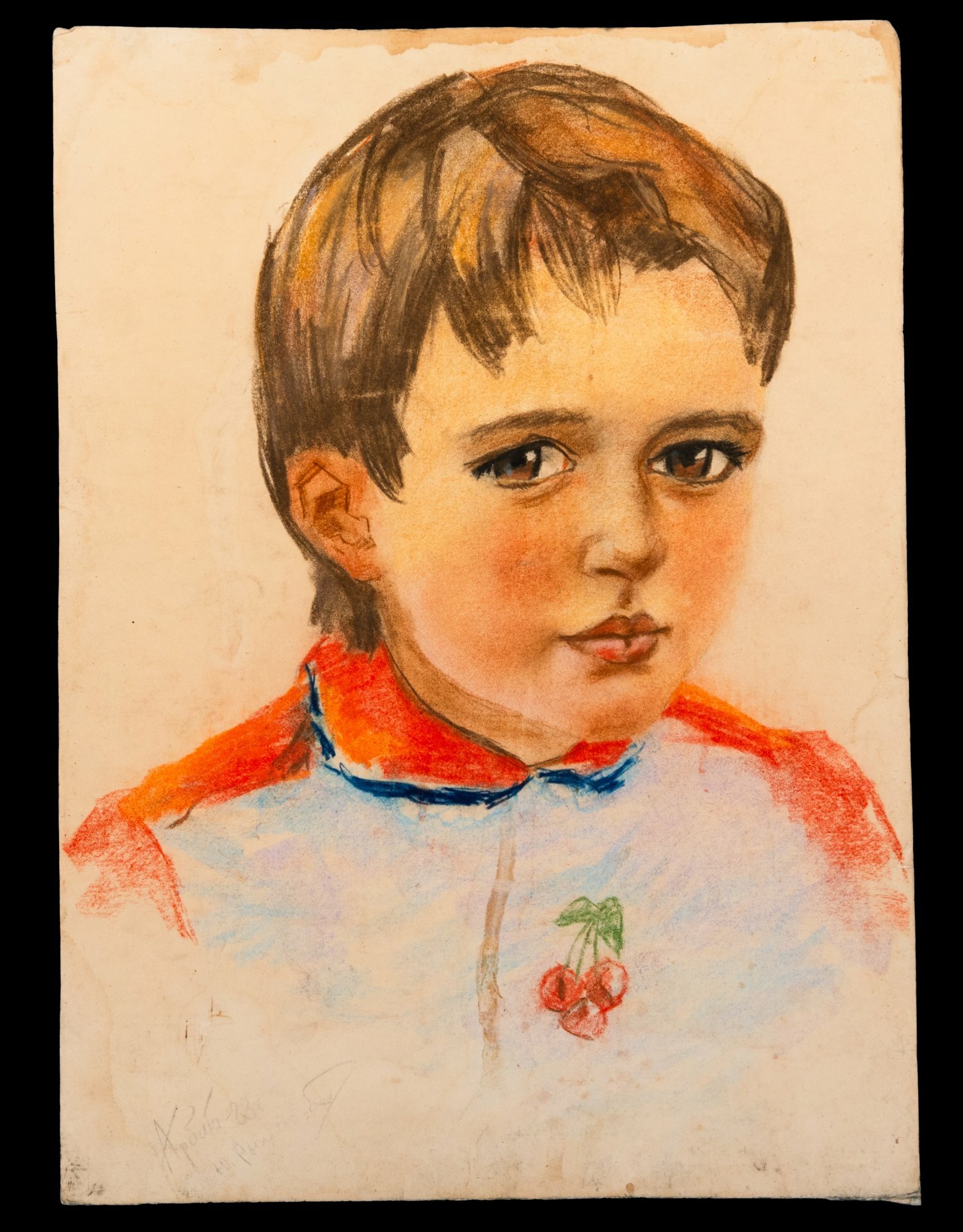 Картина "Портрет ребенка", автор Юрий Рыполовский, бумага, пастель, СССР, 1988 г.