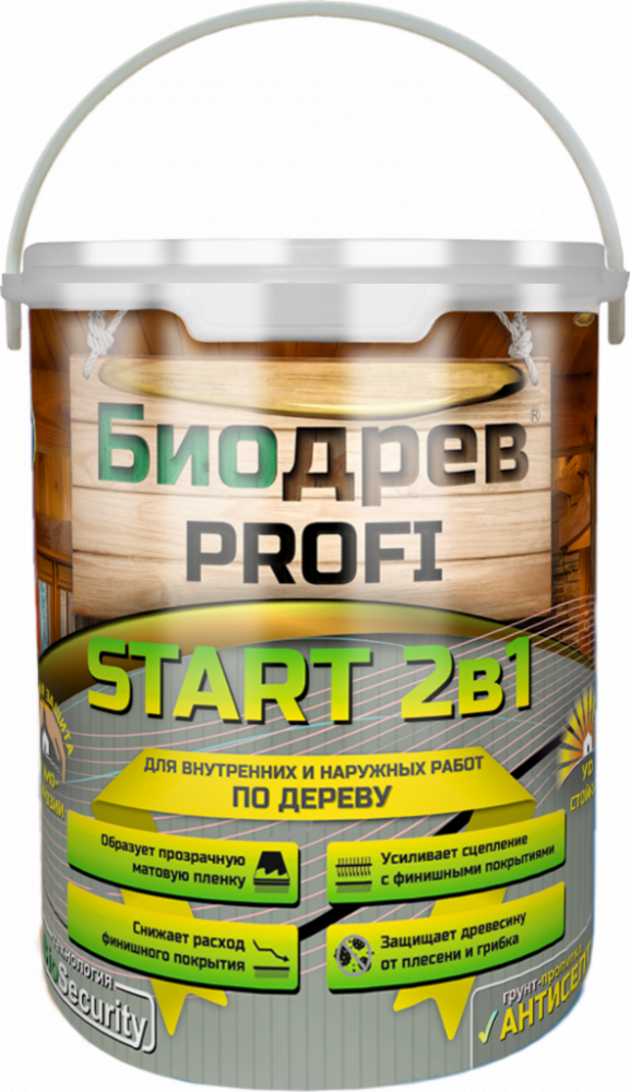 Грунт-Пропитка для Дерева Красковия Биодрев PROFI "START 2в1" 2.5кг Водная, Бесцветная с Защитой от Плесени и Грибка.