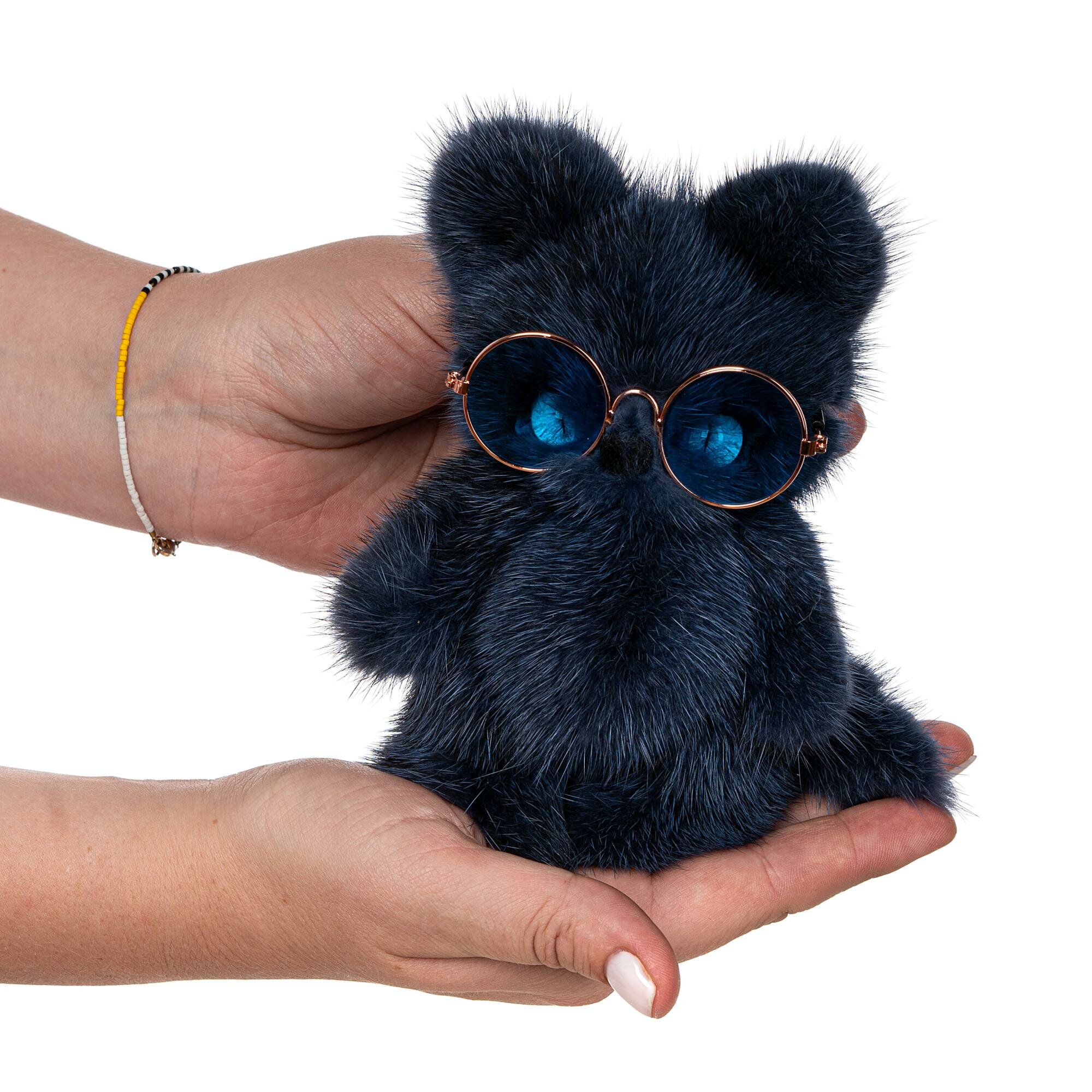 Мягкая игрушка котенок Holich Toys тедди из натурального меха синий, котик, мягкие игрушки, игрушки для детей, детские игрушки, игрушки для девочек, игрушки для мальчиков