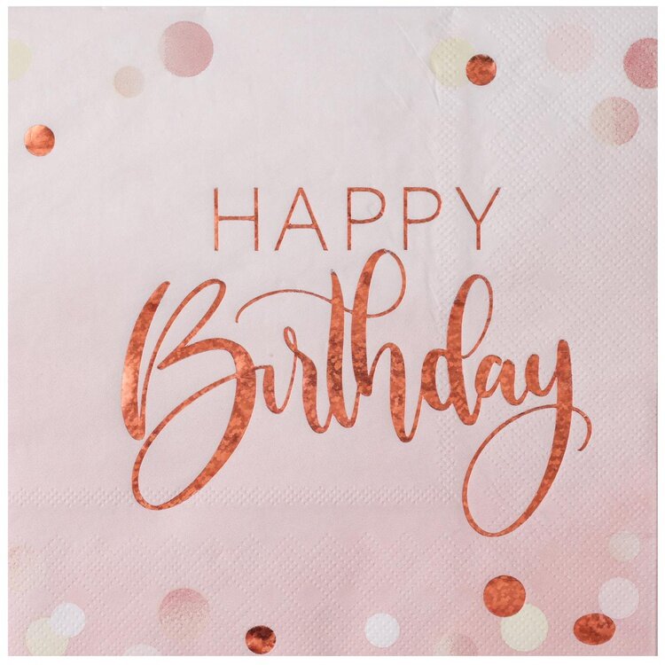 Салфетки большие "Happy Birthday" Розовая дымка, 33 см, 6 штук