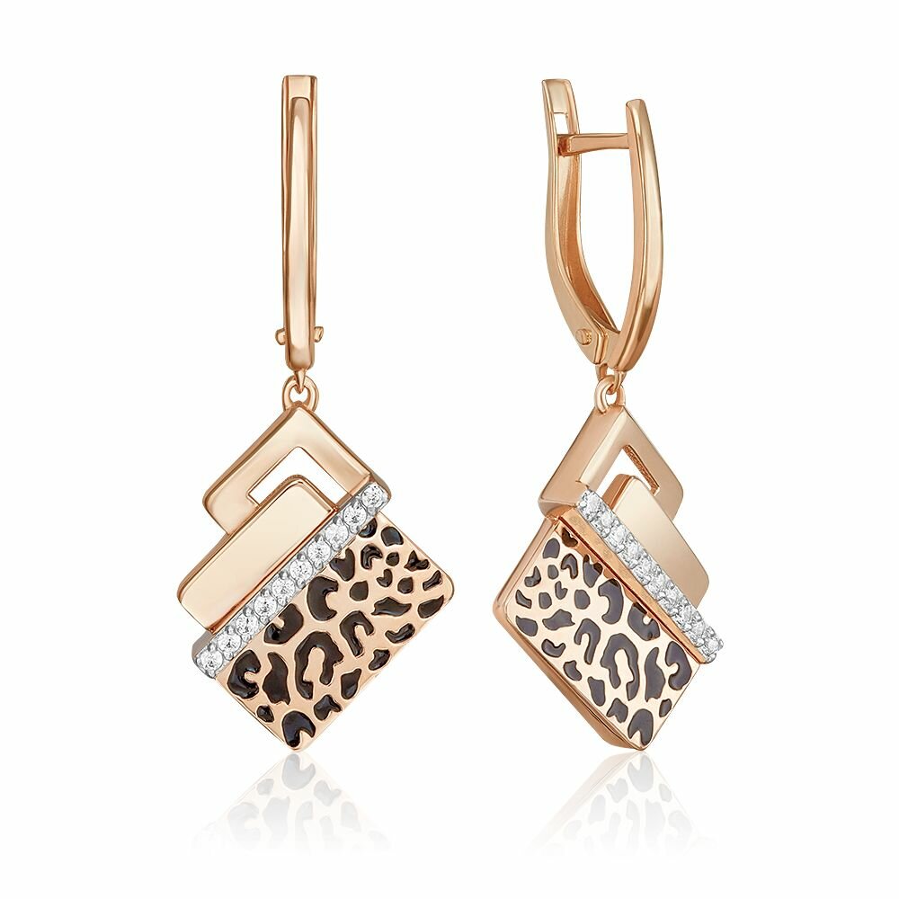 Серьги, красное золото, 585 проба, эмаль, фианит