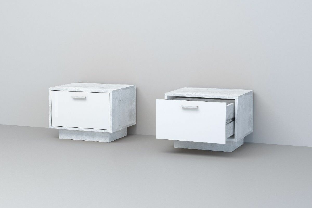 Тумба "ЭГО" Т-5 (ПД) Бетон Светлый/Белый Глянец, Материал фасада - ЛДСП