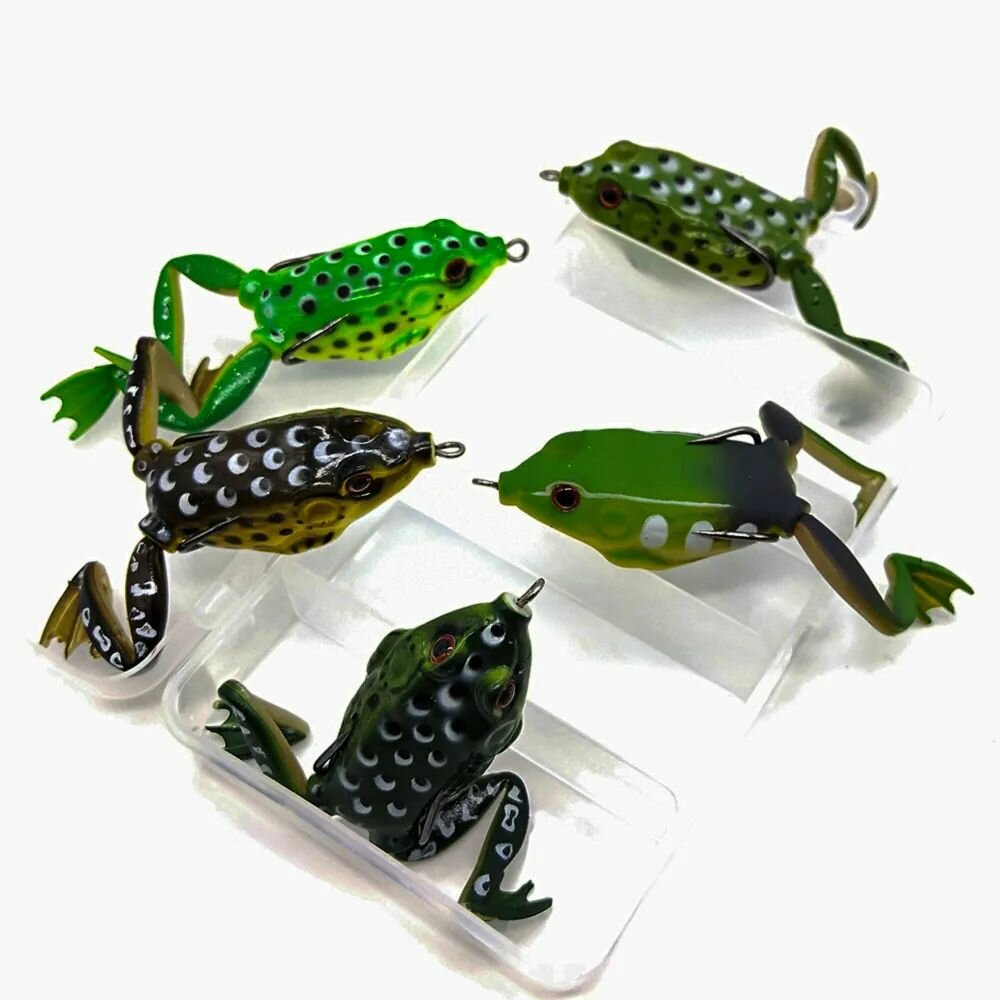 Набор силиконовых незацепляек в виде лягушек для ловли щуки. В комплекте 5 штук.