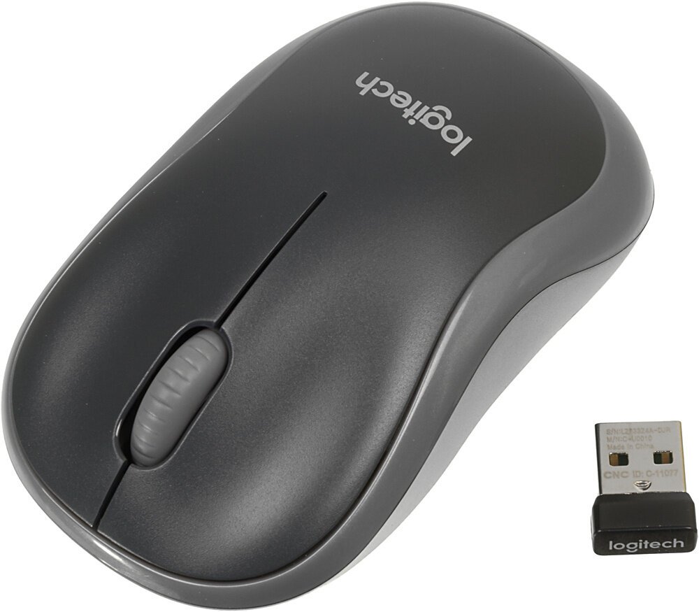 Мышь Logitech M185, оптическая, беспроводная, USB, черный и серый [910-002252]