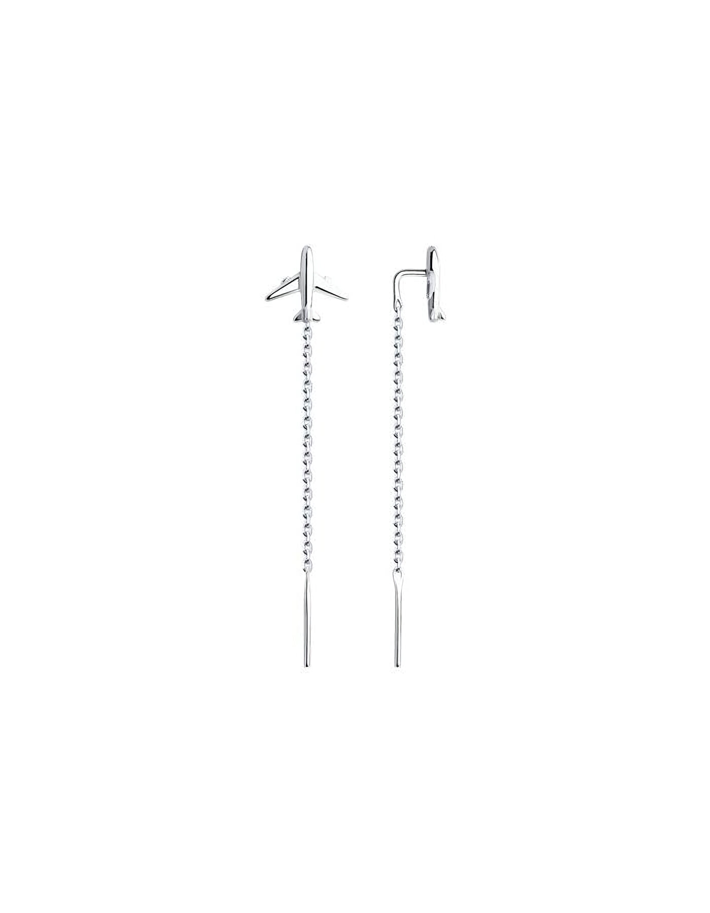 Серьги цепочки, серебро, 925 проба, родирование, фианит