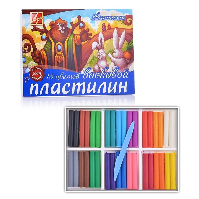 Пластилин Луч мягкий восковой 18 цветов Фантазия картон (25С 1524-08)