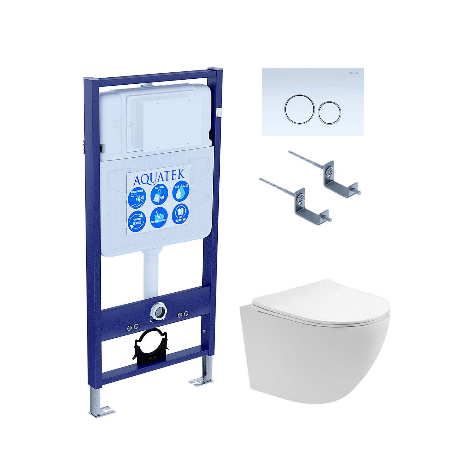 Комплект унитаз подвесной Aquatek Европа SET AQUATEK европа T KDI15 с сиденьем микролифт и инсталляция с клавишей смыва белая матовая