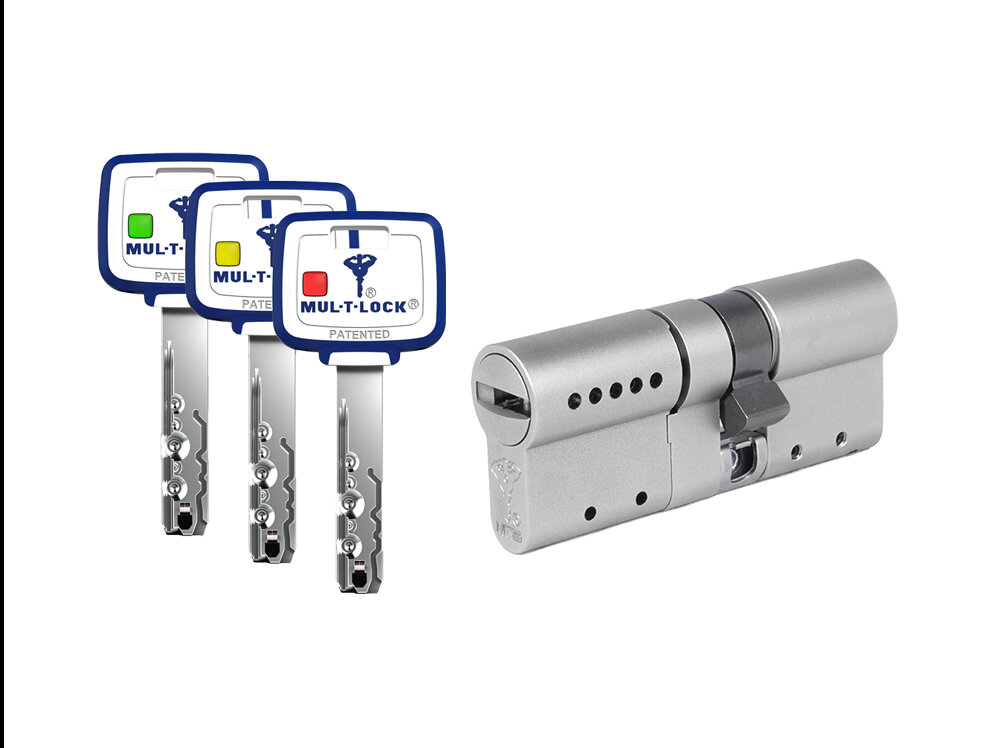 Цилиндр Mul-t-Lock MTL800 Светофор ключ-ключ 91мм (размер 48х43 мм) - Никель, Флажок