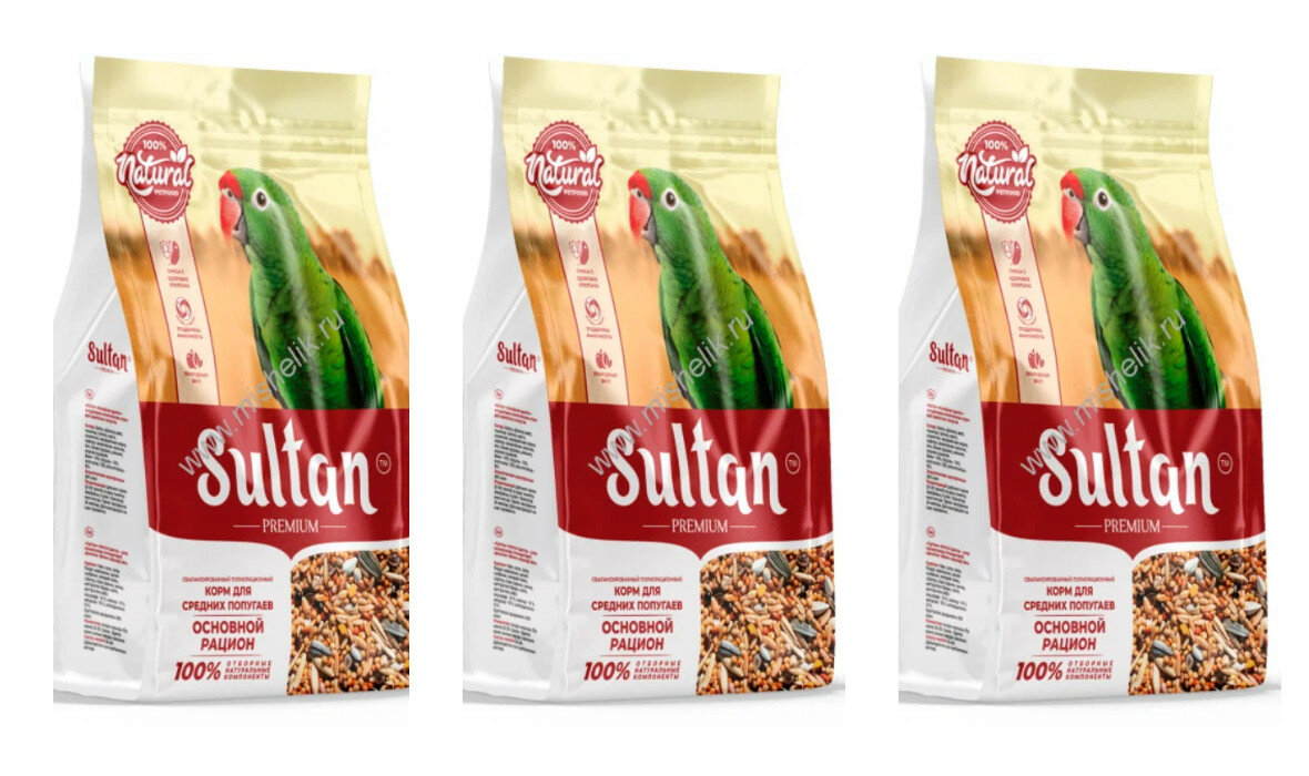 Полнорационный корм Sultan Premium для средних попугаев, 400 гр, 3 шт.