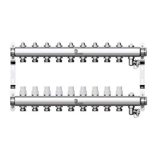 Коллекторная группа для радиаторного отопления Wester W903 - 1" на 9 контуров 3/4" Евроконус