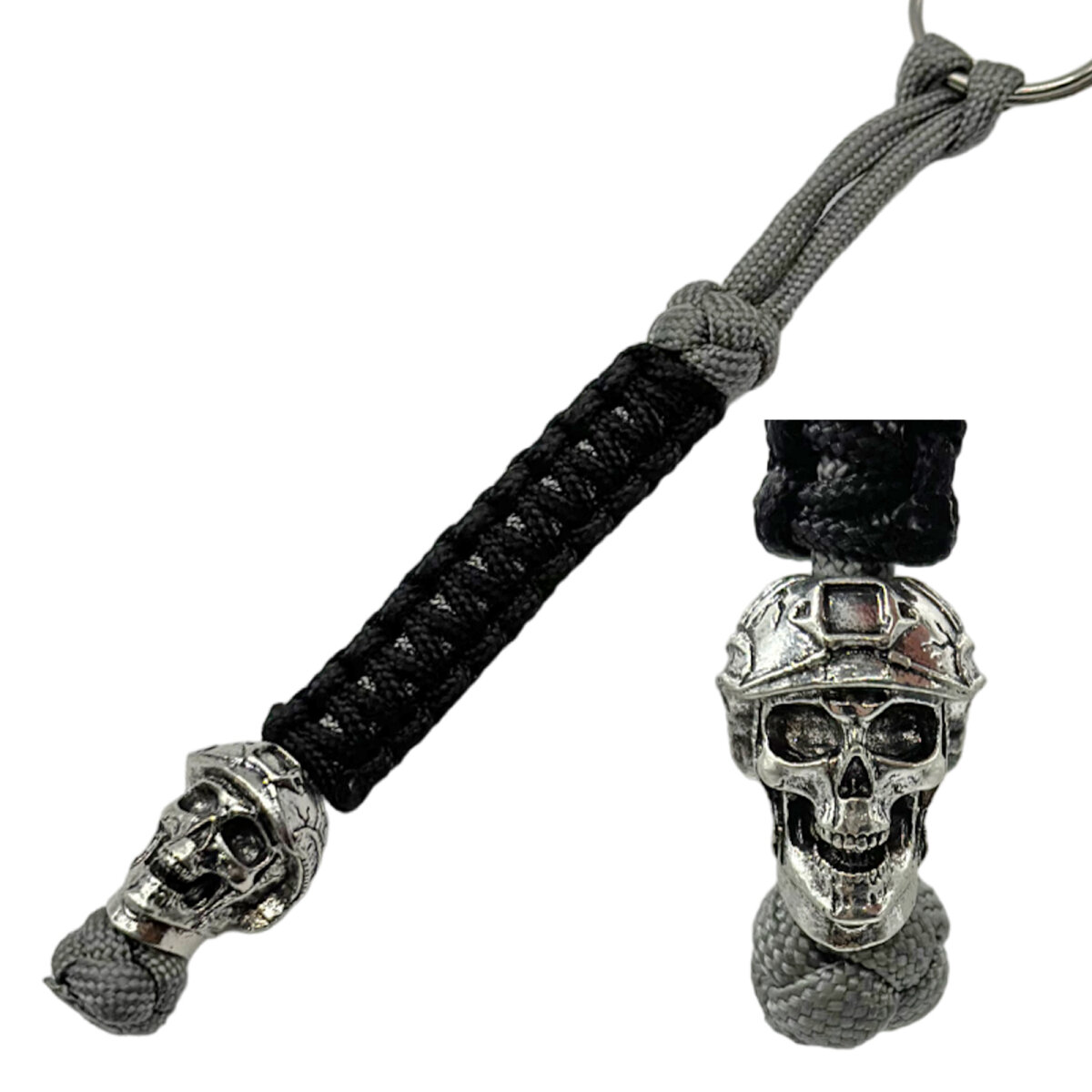 Темляк "Не числом, а уменьем!" Штурмовик (черно-серый паракорд; авторская серебристая бусина)