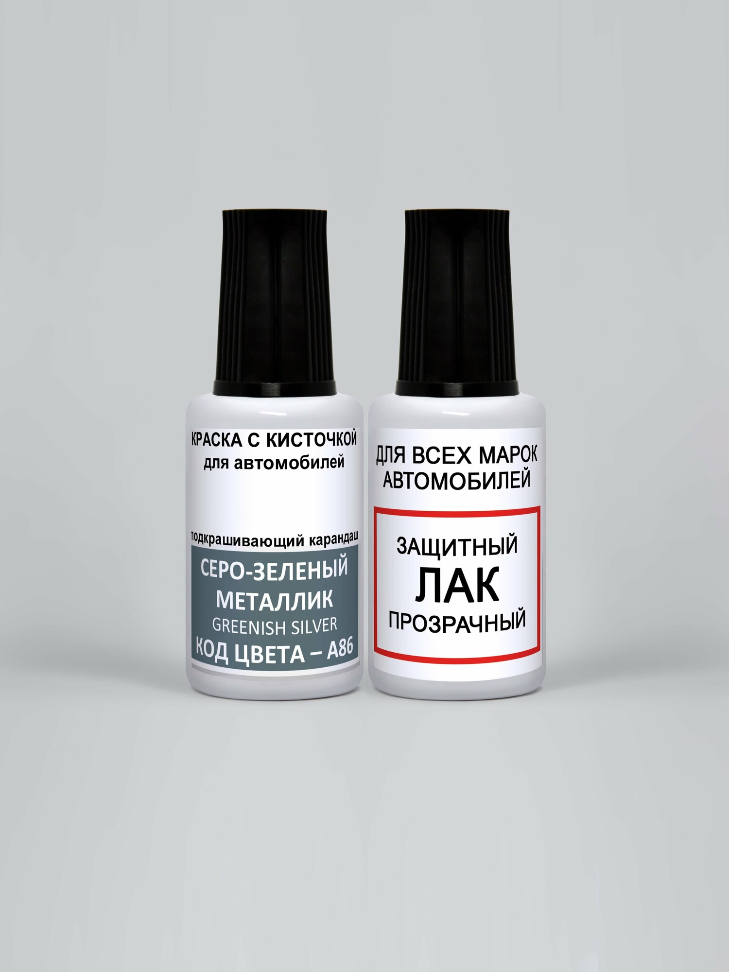 ADC Paint Краска для сколов во флаконе с кисточкой A86 Mitsubishi Серо-зеленый металлик, Greenish Silver, краска+лак 2 предмета 35мл
