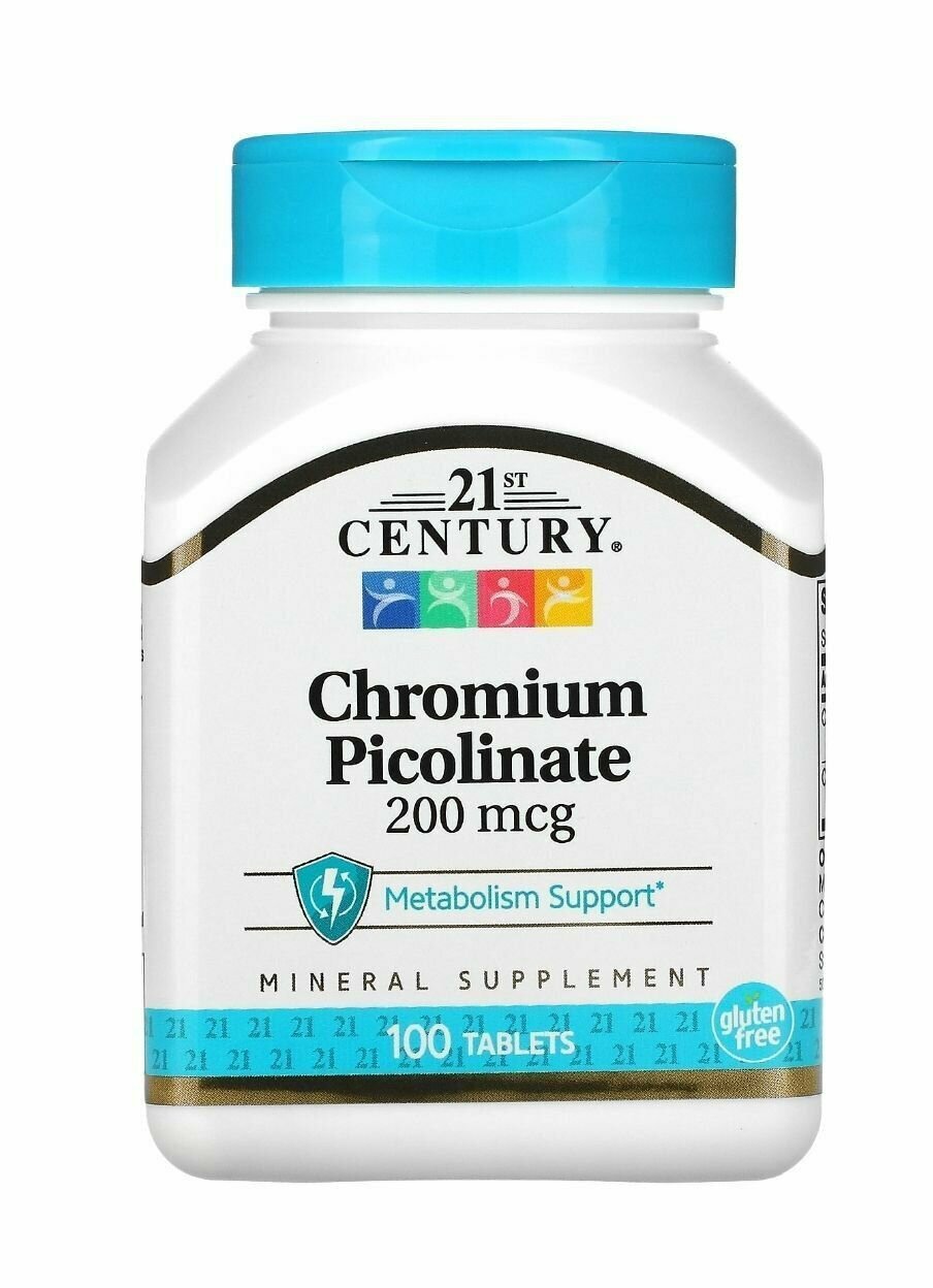 21st Century Chromium Picolinate, Пиколинат хрома 200 мкг - 100 таблеток