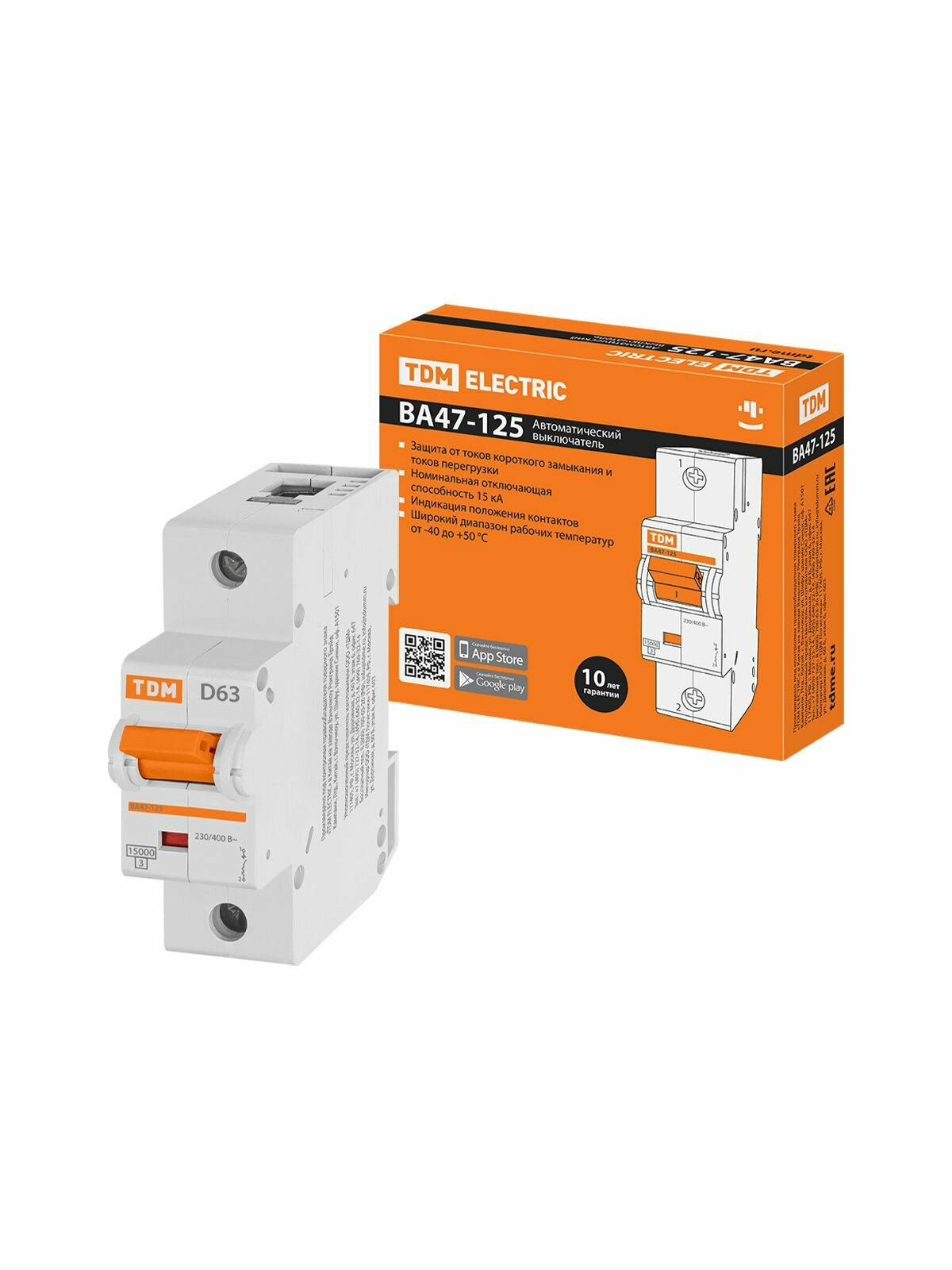 Автоматический выключатель ВА47-125 1Р 63А 15 кА тип D TDM Electric