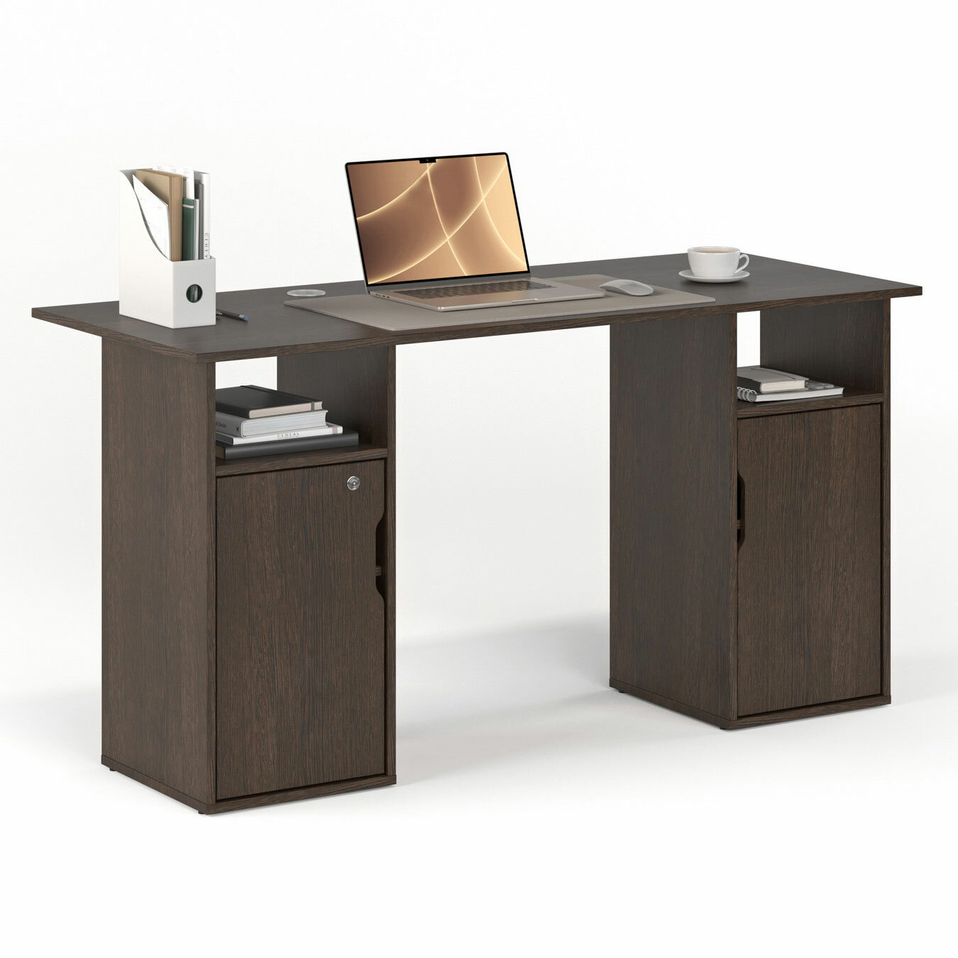 Двухтумбовый письменный стол с двумя дверцами 146х60 см МагМебель №71 венге