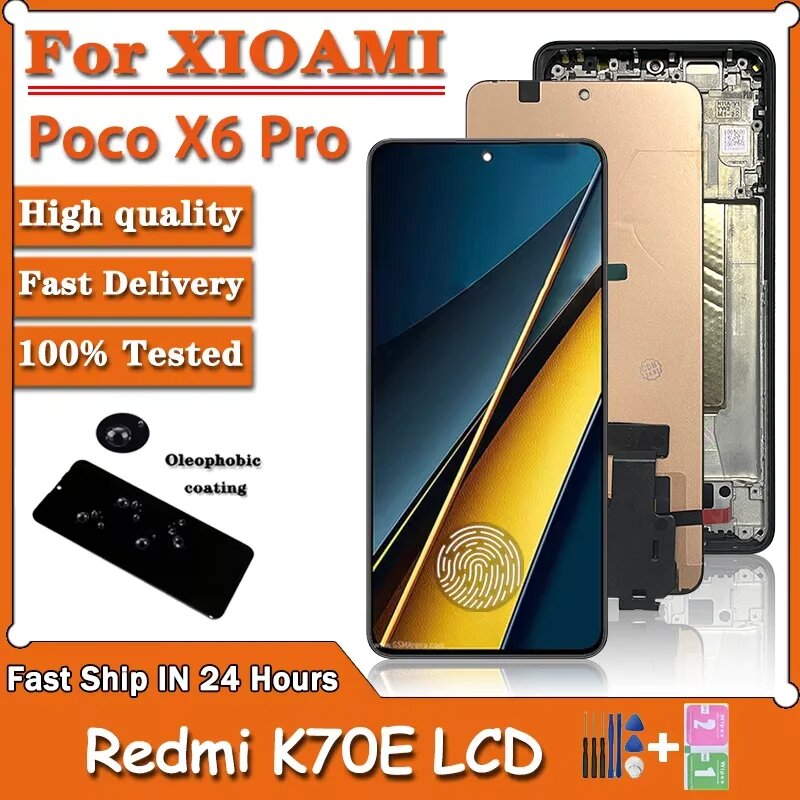 6,67 "AMOLED для Xiaomi Poco X6 Pro X6Pro 5G 2311DRK48G ЖК-дисплей с дигитайзером сенсорного экрана в сборе для Redmi K70E K70e 2311DRK48C Ori K70E Black Frame