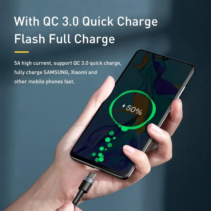 Baseus USB Type-C - USB-C кабель, 1 м, 60W Gray — фото 1