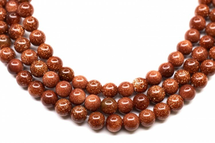 Бусина круглая Авантюрин искусственный Золотой песок 4мм, цвет кирпичный, 561-012, 1 нить (около 95шт)