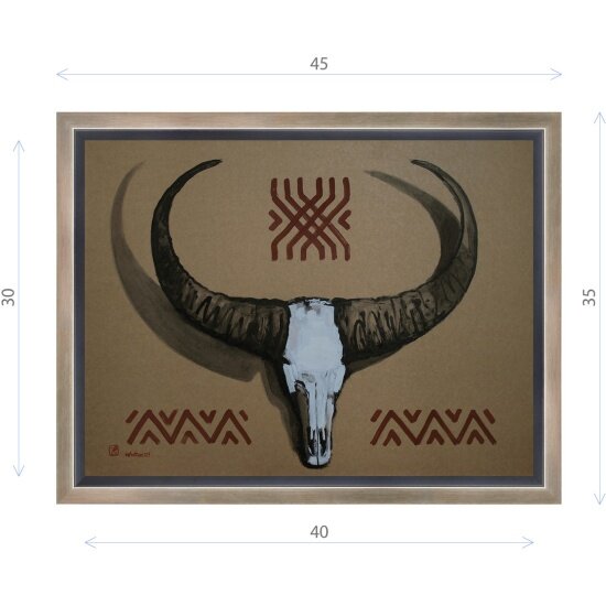 Картина Декор Депо Константина Малютина Череп буйвола Матовый холст в раме 35х45 см