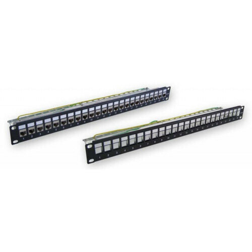 Коммутационная патч-панель наборная AMP, 19", 1U, портов: 24 х RJ45, кат. 5, универсальная, экр, встраиваемый, цвет: чёрный, (0-336526-1)