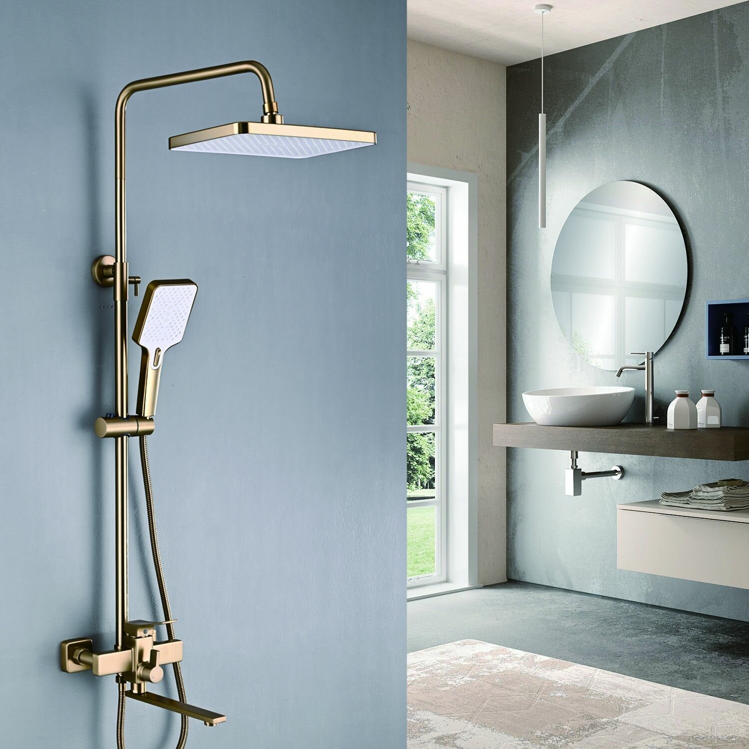 Душевая стойка со смесителем и тропическим душем Shevanik