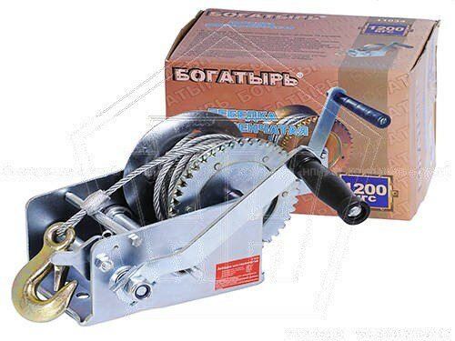 Лебедка шестерененчатая 1200 кгс.(сталь. трос 10м) автоdело (43620)