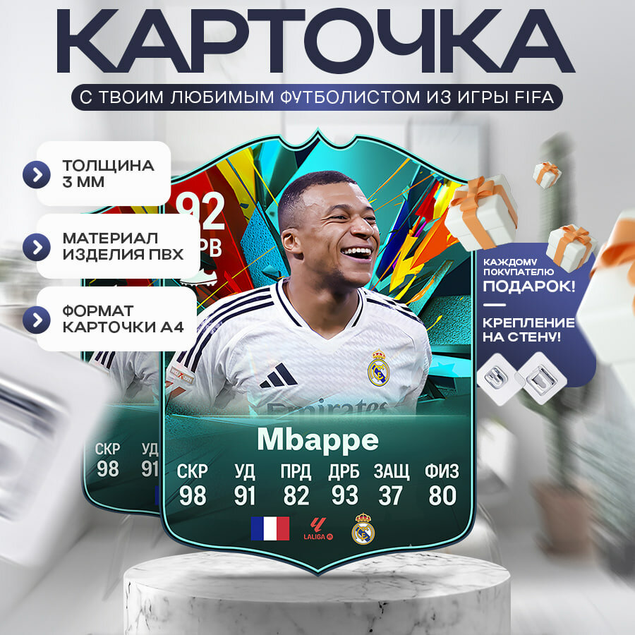 Футбольная карточка Мбаппе Реал 92 А4