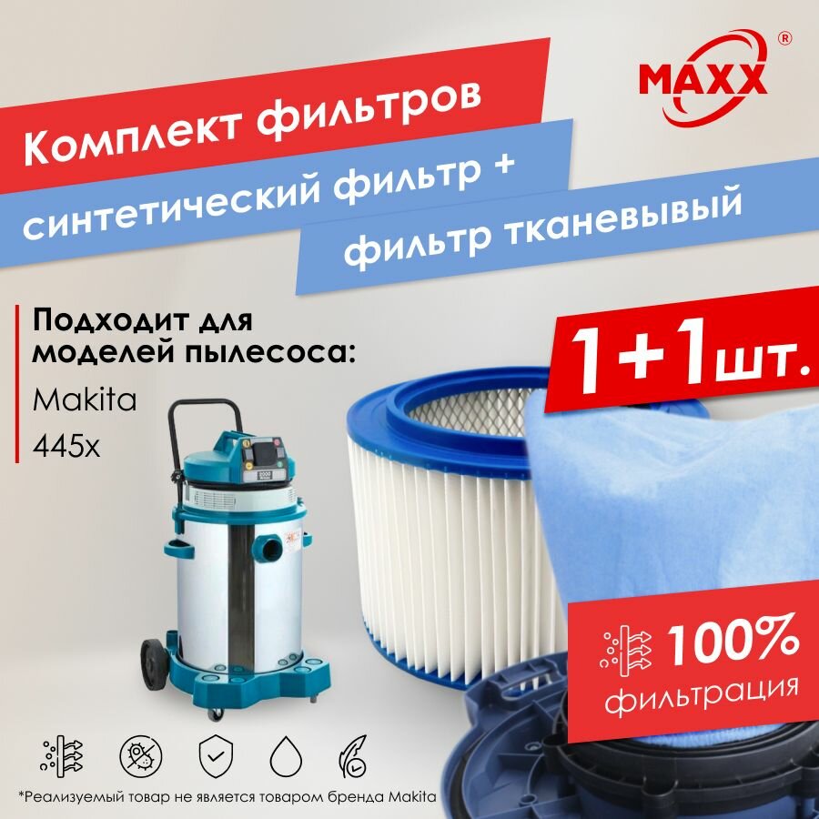 Фильтры синтетические (патронный+тканевый) PRO для пылесоса Makita 445 X, 83202BEB