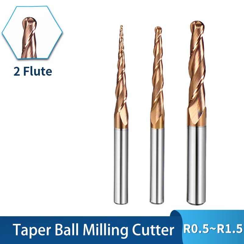 Фреза из карбида вольфрама HRC55 Спиральная коническая сферическая концевая фреза R0,5/R1/R1,25/R1,5 Фрезерный станок с ЧПУ для дерева R1x25x50Lx6d