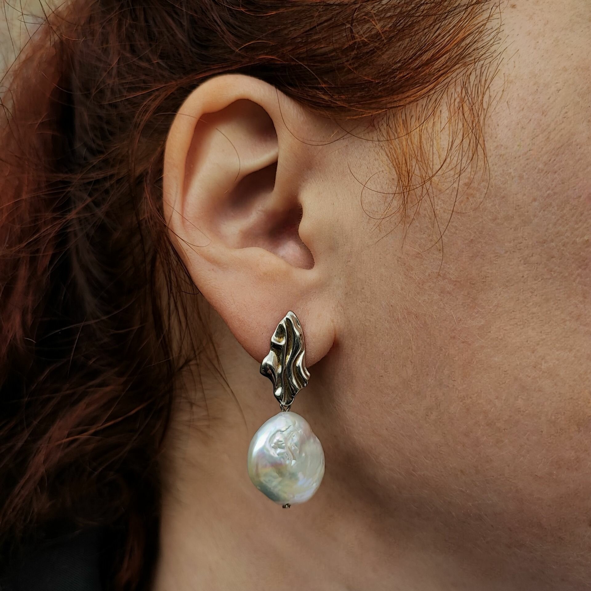 Серьги серебро, 925 проба, родирование, жемчуг пресноводный культивированный