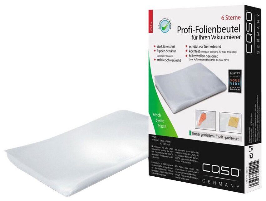 Caso Пакеты для вакуумного упаковщика, 16х23 см, 150 мкм, 50 шт.